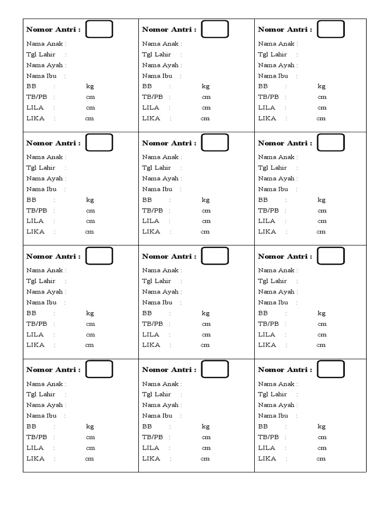 Format No. Antri Di Posyandu | PDF | Gaya Hidup