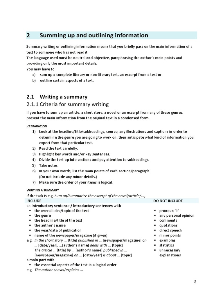 Outline Vs Summary | PDF | Grammatical Tense | Information Outline Vs Summary | PDF | Grammatical Tense | Information
