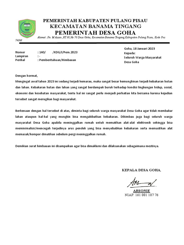 Surat Himbauan Waspada Kebakaran 2023 | PDF