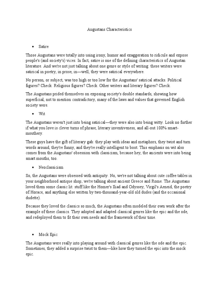 Augustan Literature: Key Features | PDF | Satire | Epic Poetry