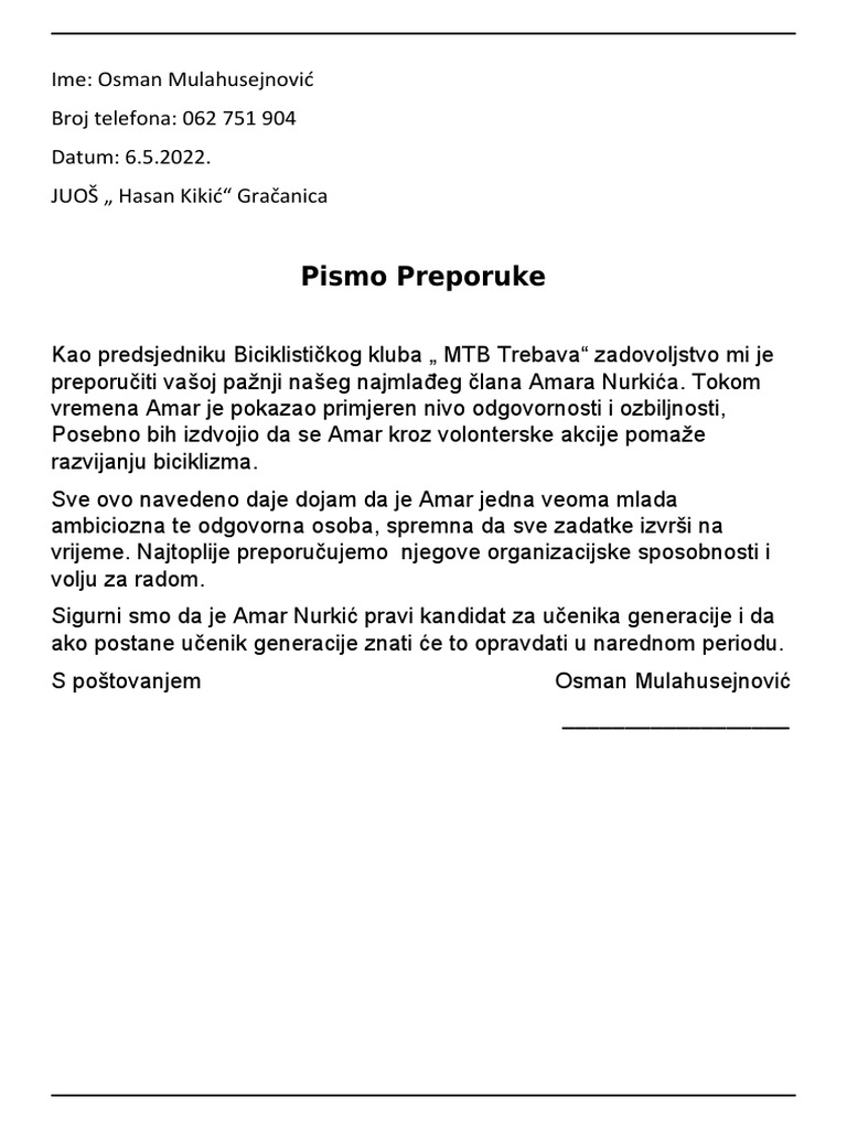 Pismo Preporuke | PDF