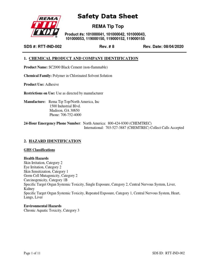 SC2000 Black Cement Safety Data Sheet | PDF | Personal Protective ...