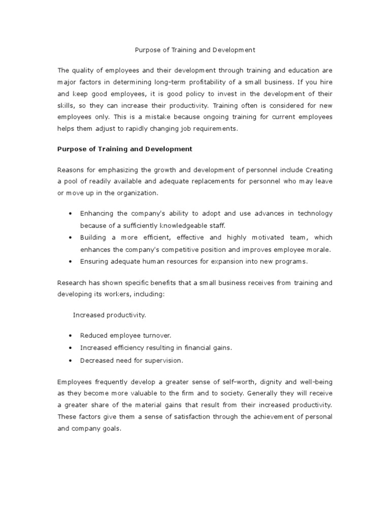 Purpose of Training and Development | PDF | Goal | Employment