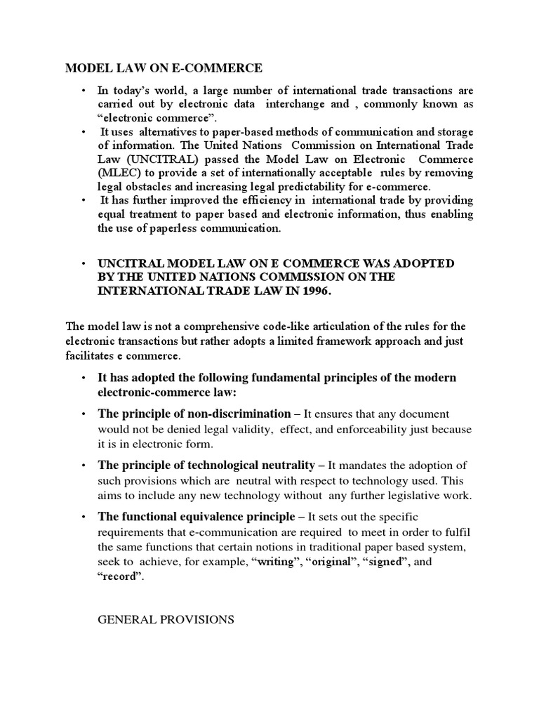 MODEL LAW ON E Commerce | PDF | E Commerce | Information