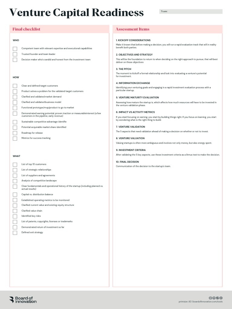 A3 - Venture Capital Readiness Checklist | PDF | Startup Company | Small Business & Entrepreneurs