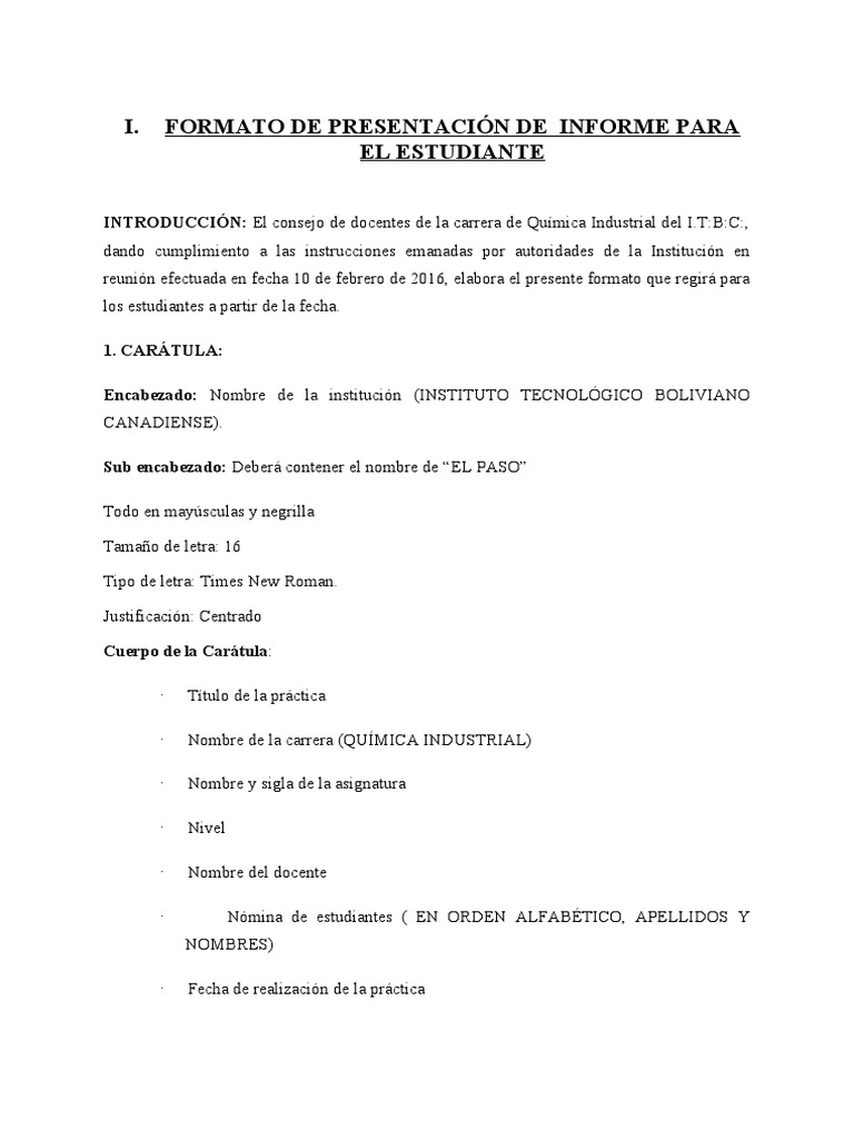 Formato de Presentación de Informe para El Estudiante | PDF | Bibliografía