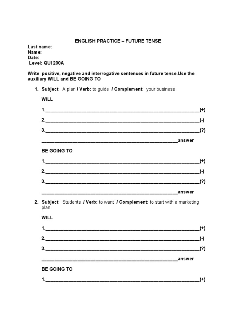 English Practice - Future Tense | PDF