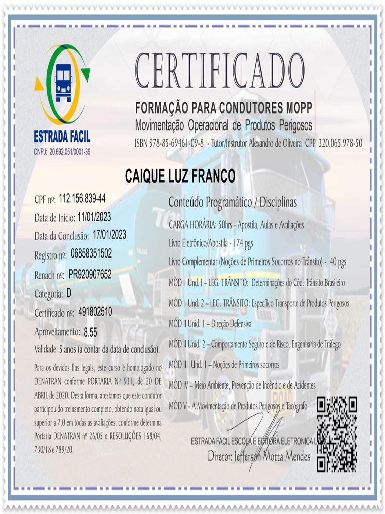 Certificado MOPP | PDF