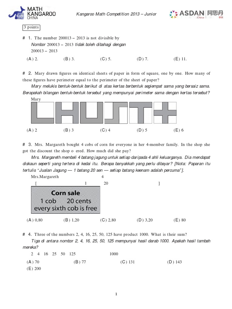2013 Kangaroo Maths | PDF
