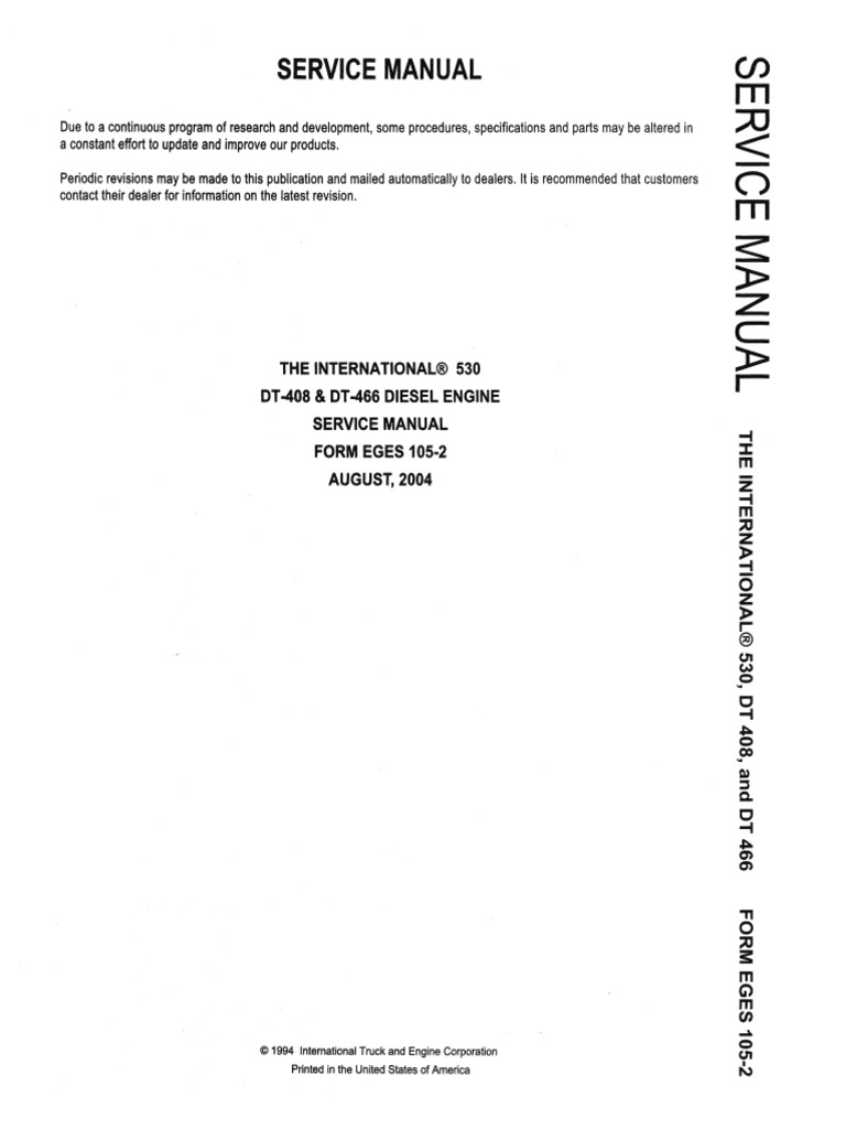1993 1999 Intl DT408 466 503 Engine Service Manual EGES105 PDF | PDF ...