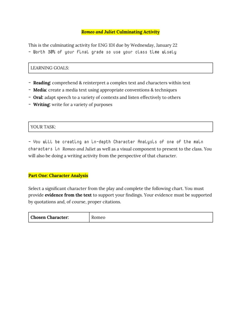 Romeo and Juliet Character Analysis | PDF | Characters In Romeo And ...