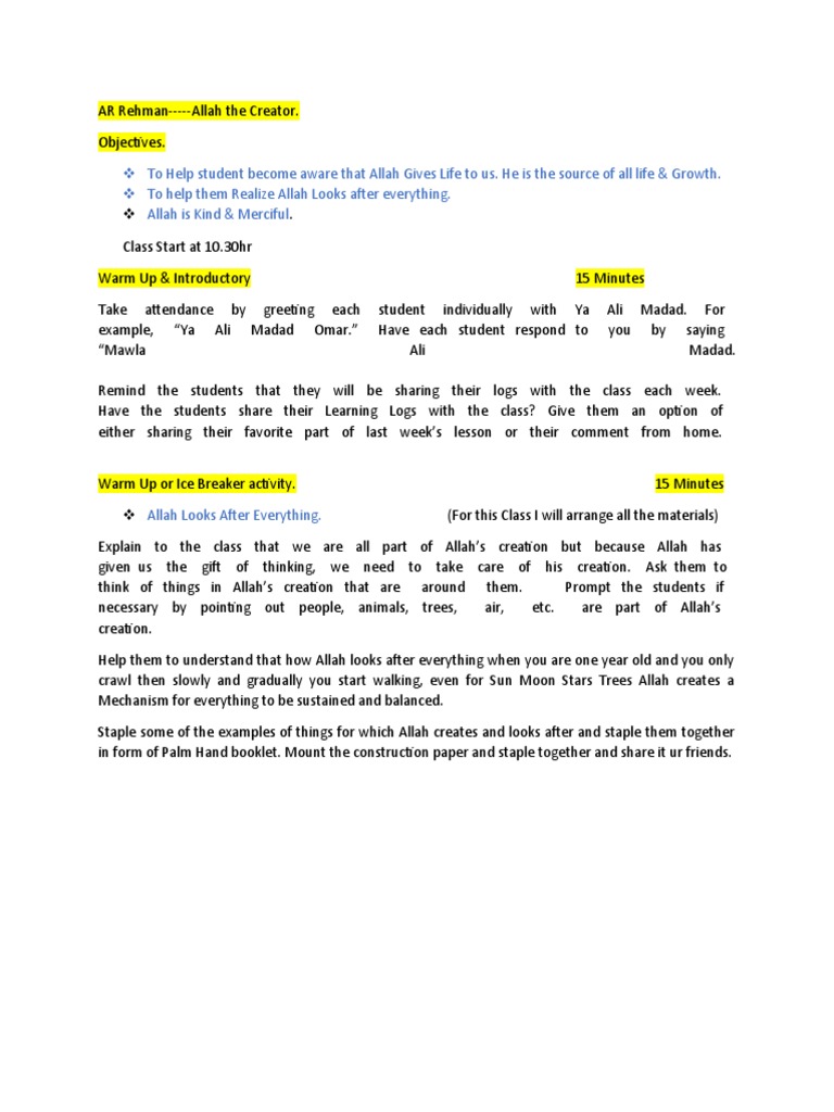 Lesson Plan Primary 1 | PDF
