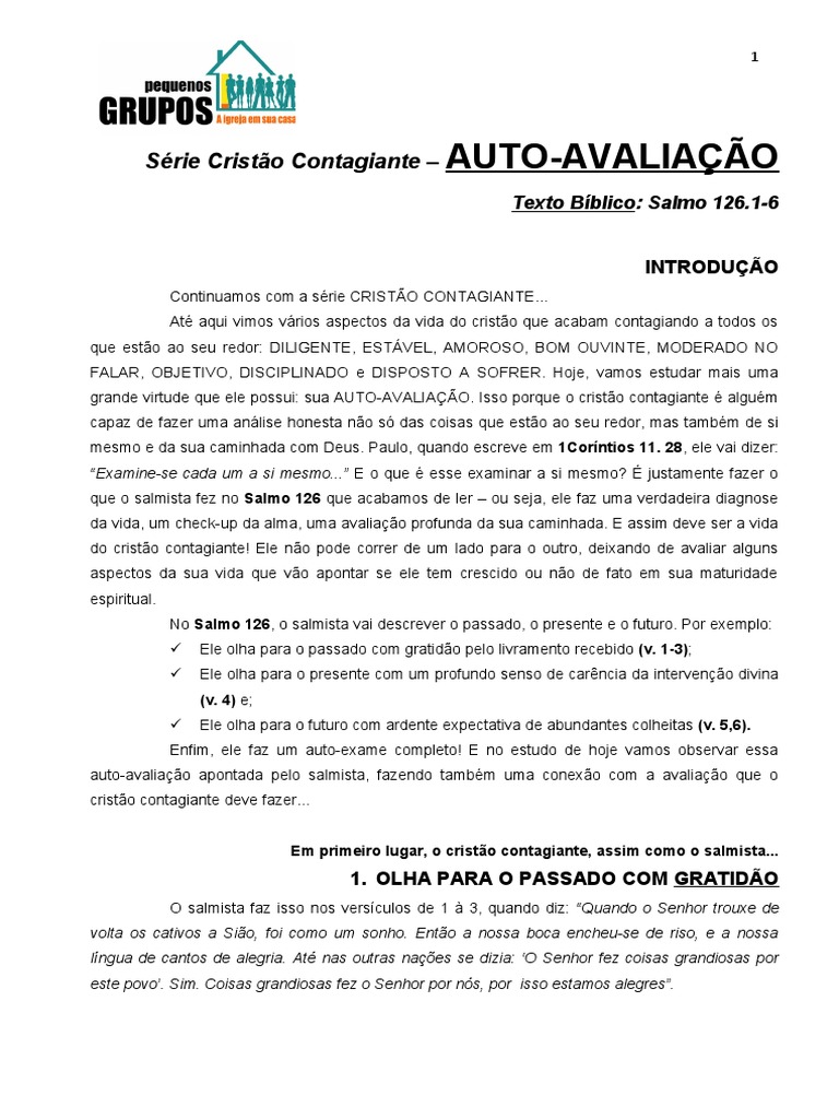 Reflexão para Auto Avaliaçao | PDF | Salmos | Deus