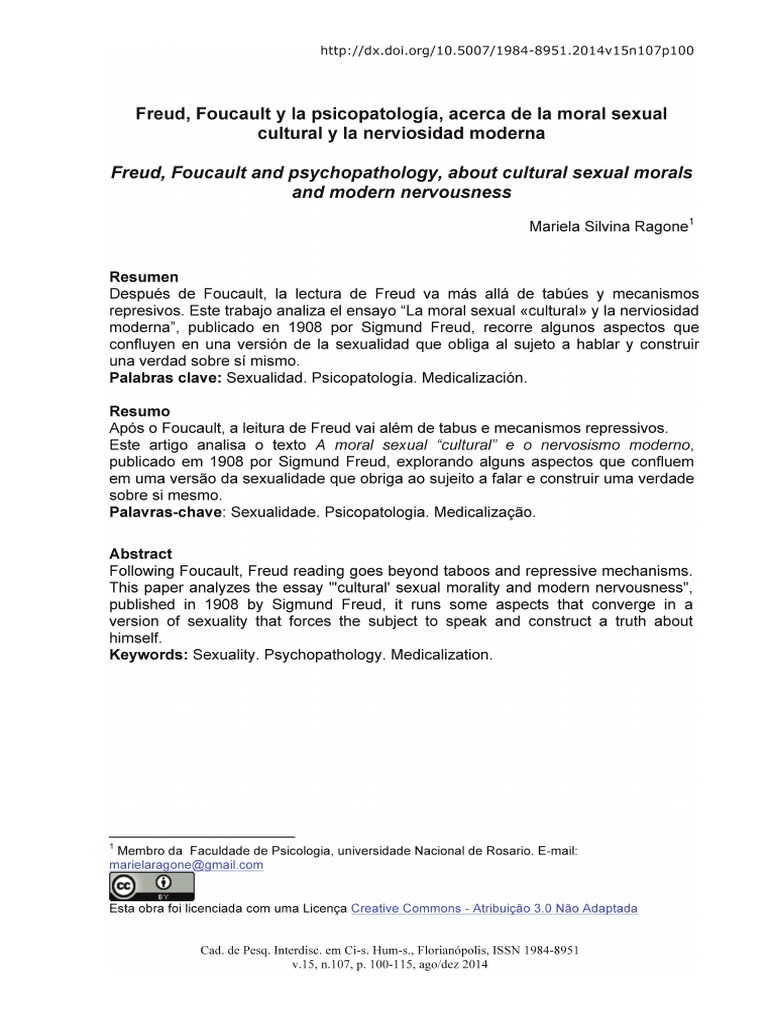 RAGONE Freud, Foucault y La Psicopatología | PDF | Neurosis | Sigmund Freud