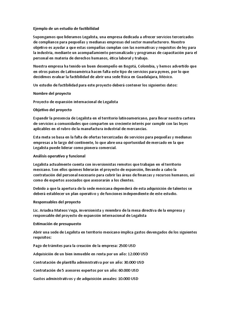 Ejemplo de Un Estudio de Factibilidad | PDF | Pequeñas y medianas empresas | México