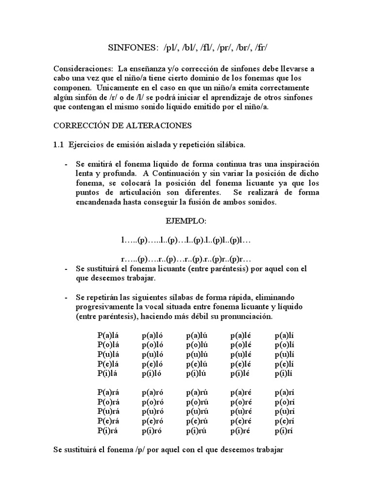Ejercicios de Sinfones y Fonemas | PDF | Artes del Lenguaje y ...