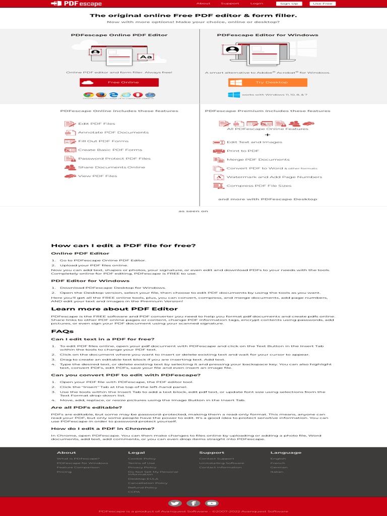 PDF Editor Free - Edit PDF and Form Filler Online - PDFescape | PDF | Software | Computing