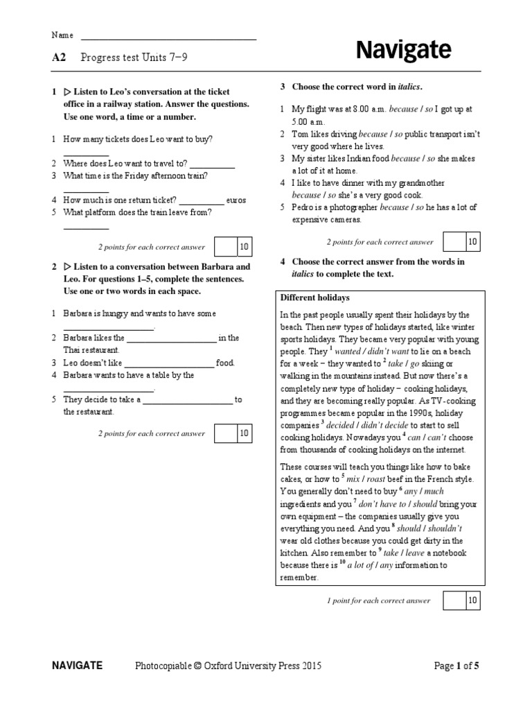 Progress Test 3B (Units 7-9) | PDF