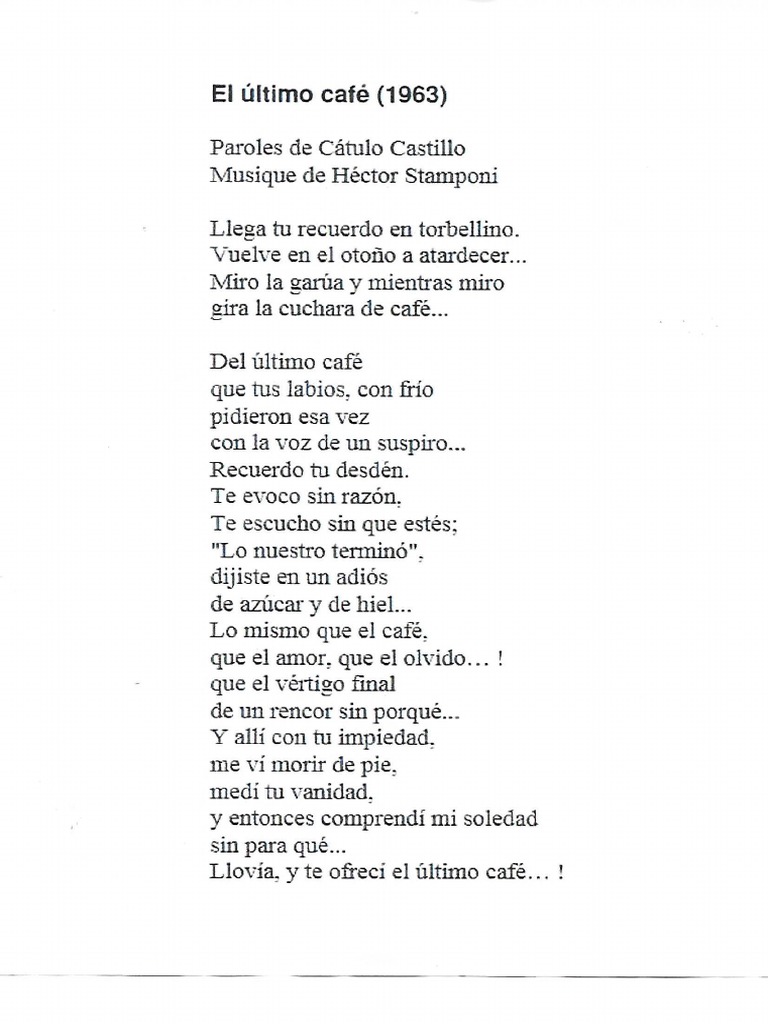 El Ultimo Cafe (Lyrics) | PDF