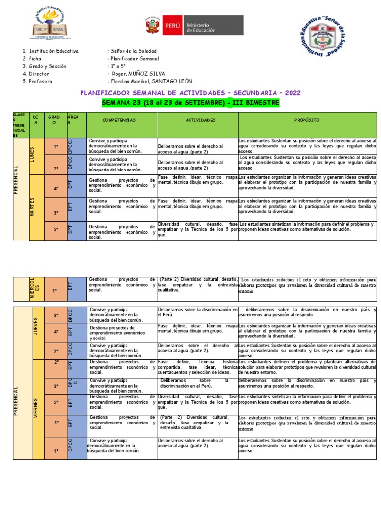Planificador Semanal #23. | PDF