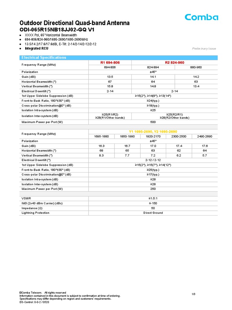 Odi-065r15nb18jj02-Gq V1 DS 0-0-2 | PDF | Antenna (Radio ...