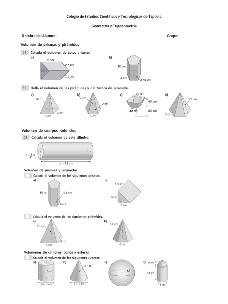 Ejercicios de Volumenes 2ABCDE para Resolver | PDF