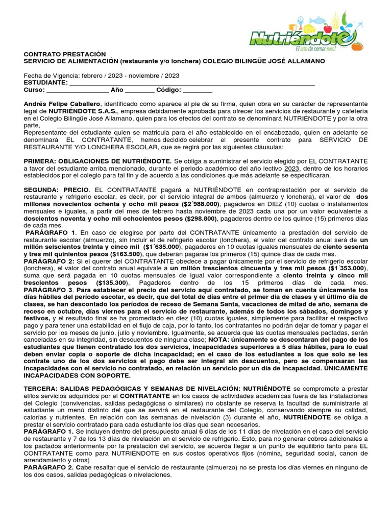 Contrato Padres y Formato 2023 | PDF