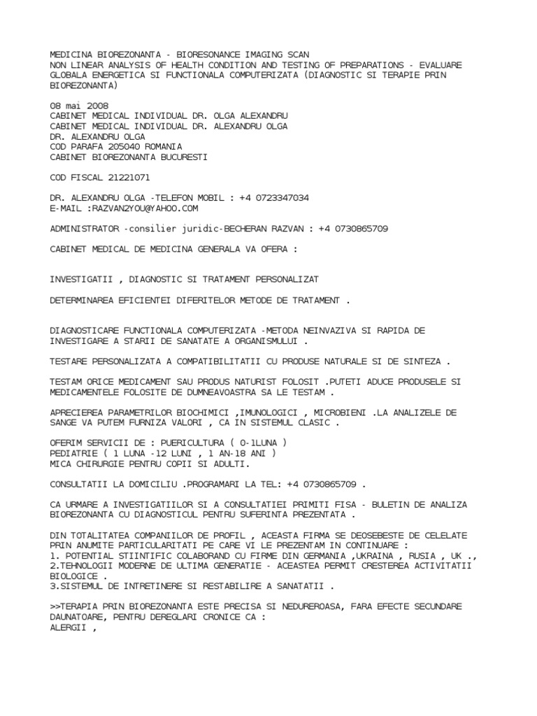 Medicina Biorezonanta Bio Resonance Imaging Scan Dr. Alexandru Olga ...