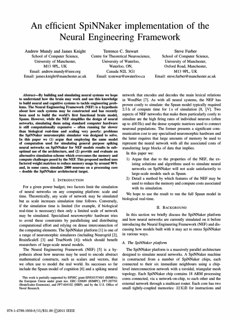 An Efficient SpiNNaker Implementation of The Neural Engineering Framework | PDF | Central ...