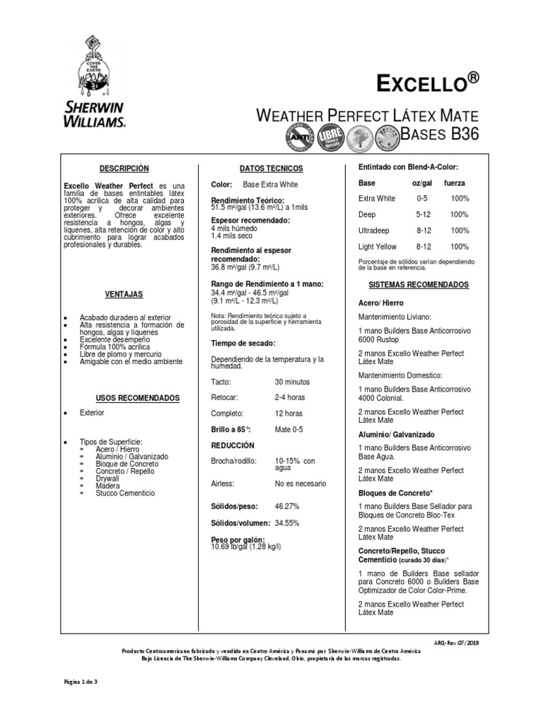 HojaTecnica-Excello Látex Weather Perfect | PDF | Pintar | Agua