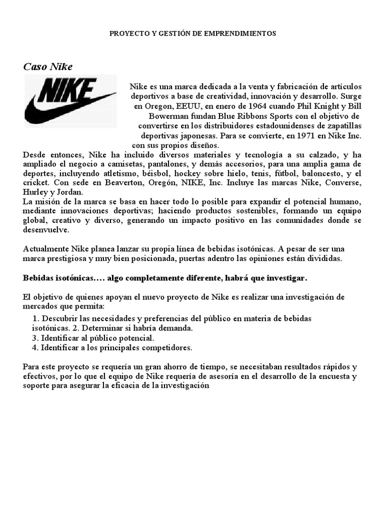 Caso Nike - Investigación de Mercados | PDF