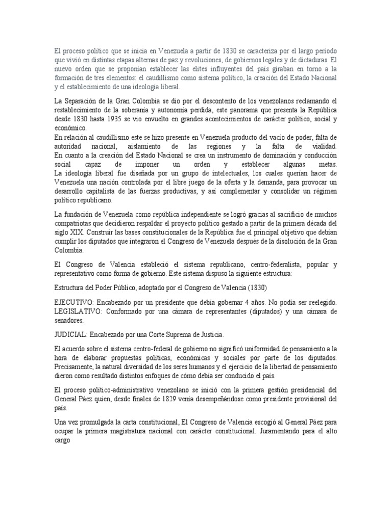El Proceso Político Que Se Inicia en Venezuela A Partir de 1830 | PDF ...