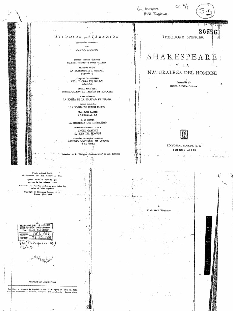 Spencer, Theodore - Shakespeare y La Naturaleza Del Hombre | PDF