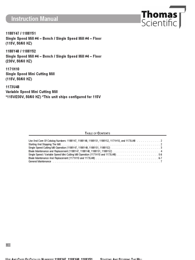 Wiley Mill Instruction Manual | PDF | Knife | Screw