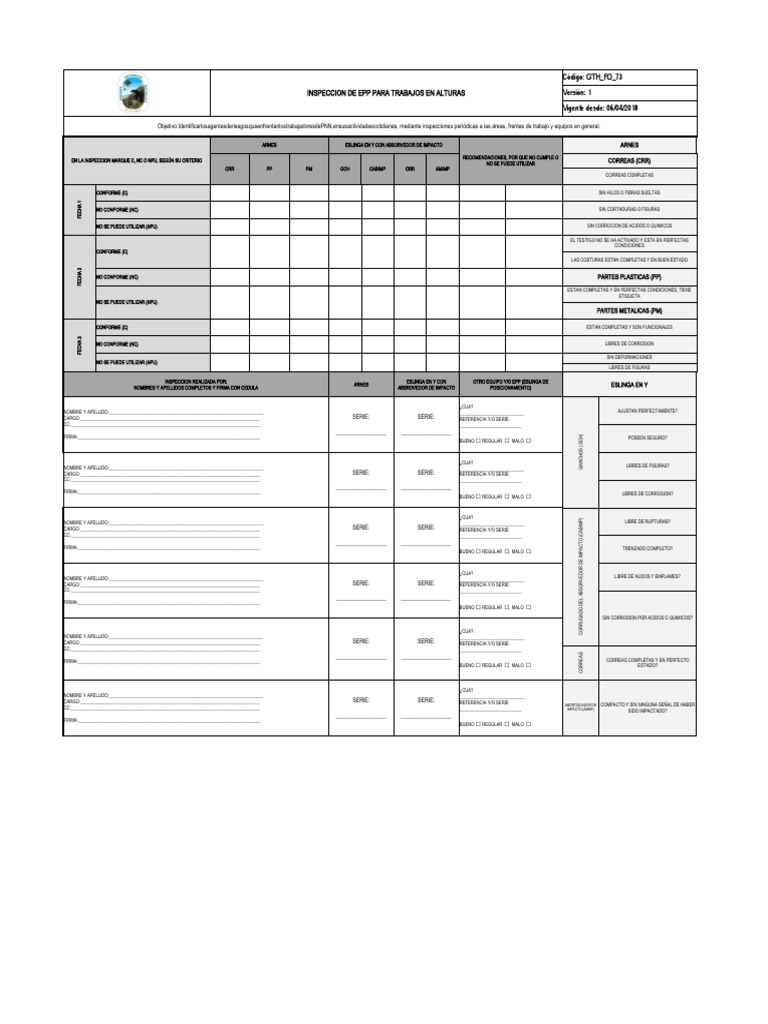 Formato-inspeccion-de-EPP-para-trabajos-en-alturas | PDF | Materiales
