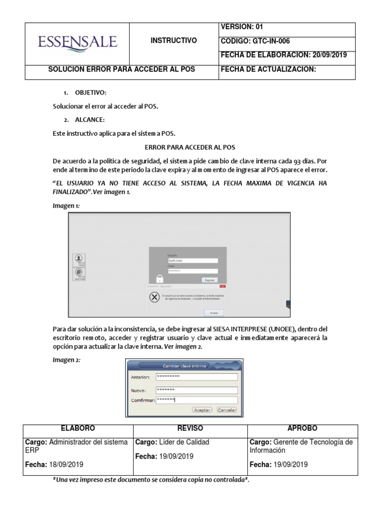 20190920-8381-Gtc-In-006 Solucion Error para Acceder Al Pos | PDF | Contraseña | Ingeniería de ...