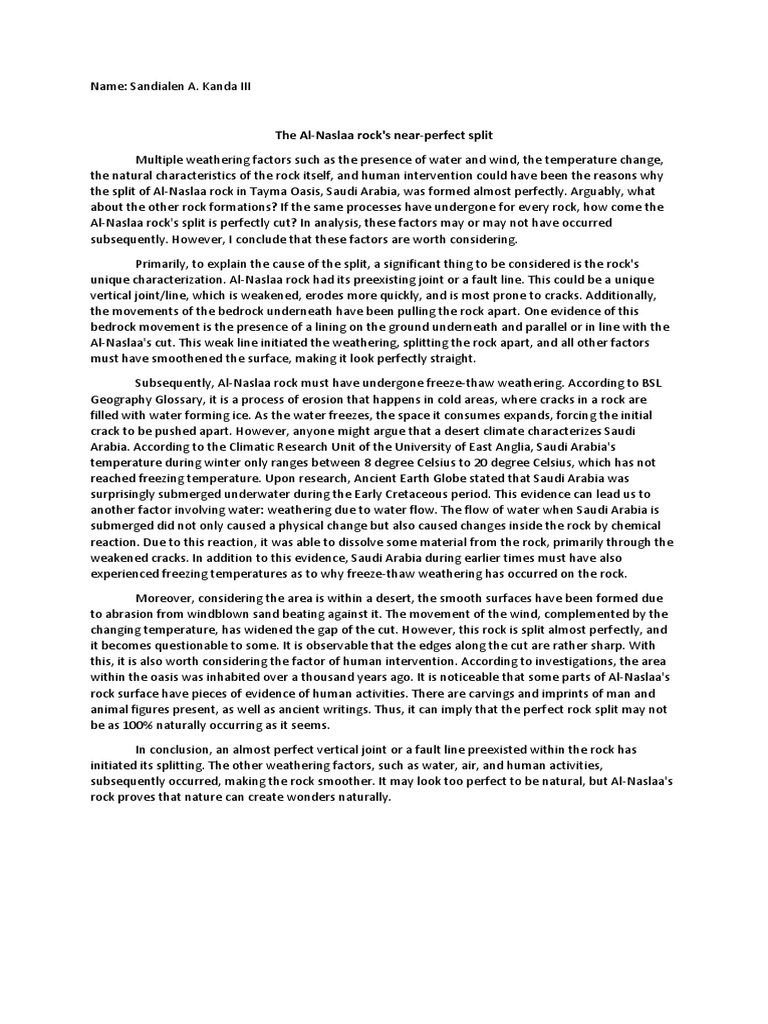 Kanda Essay1 Weathering 2 | PDF | Weathering | Water