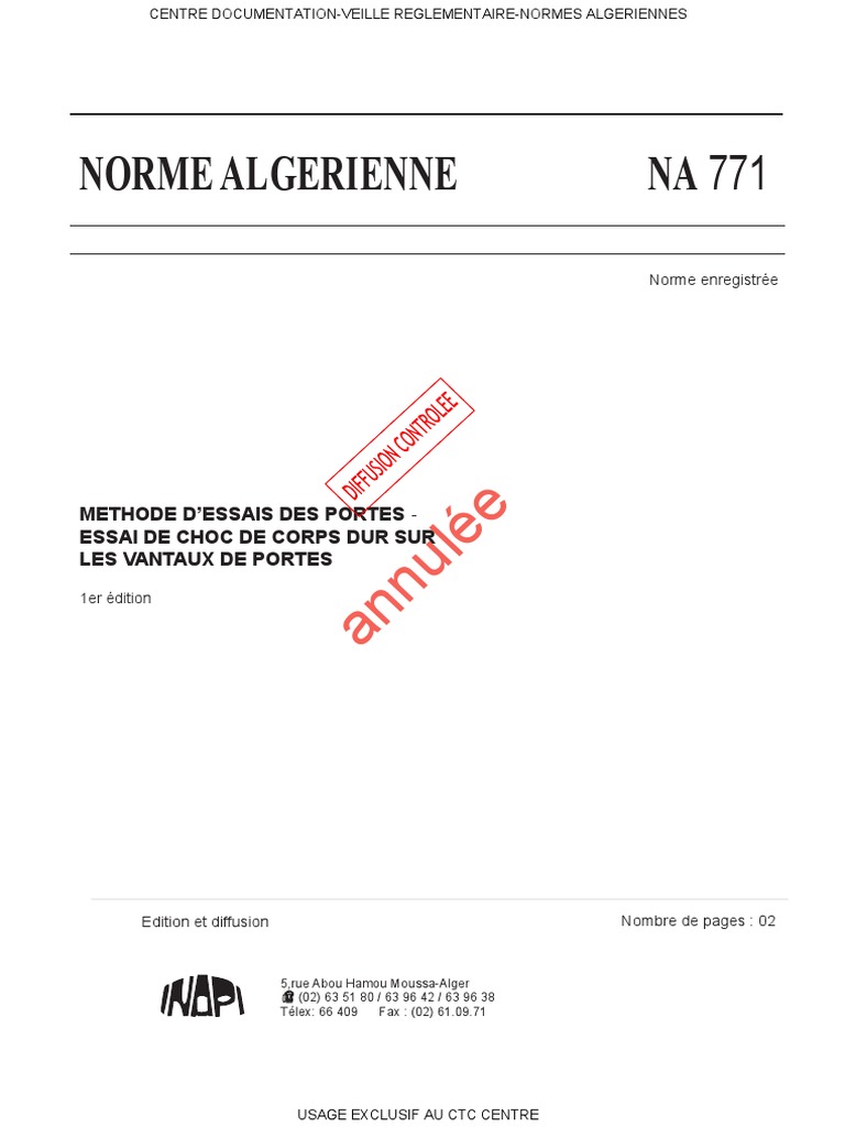 Méthode d'essai des portes NA 771 | PDF