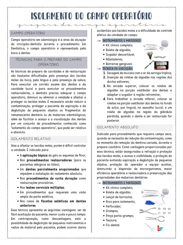 Isolamento do campo operatório | PDF | Dente | Odontologia