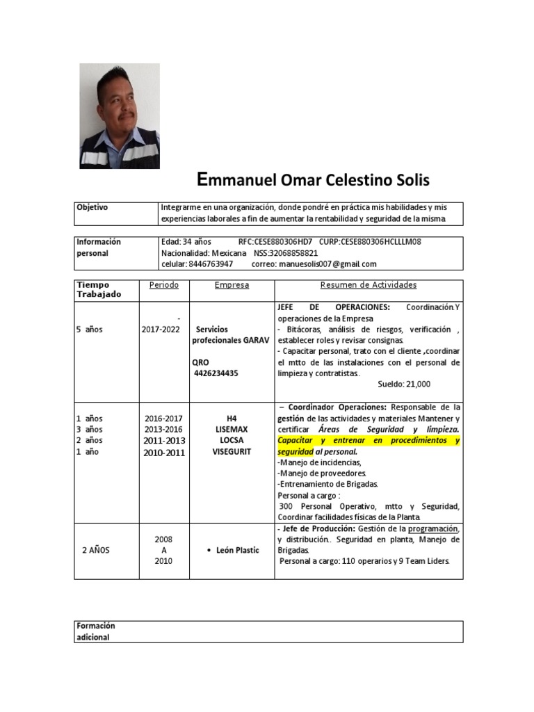 CV Emmanuel Omar Celestino Solis | PDF