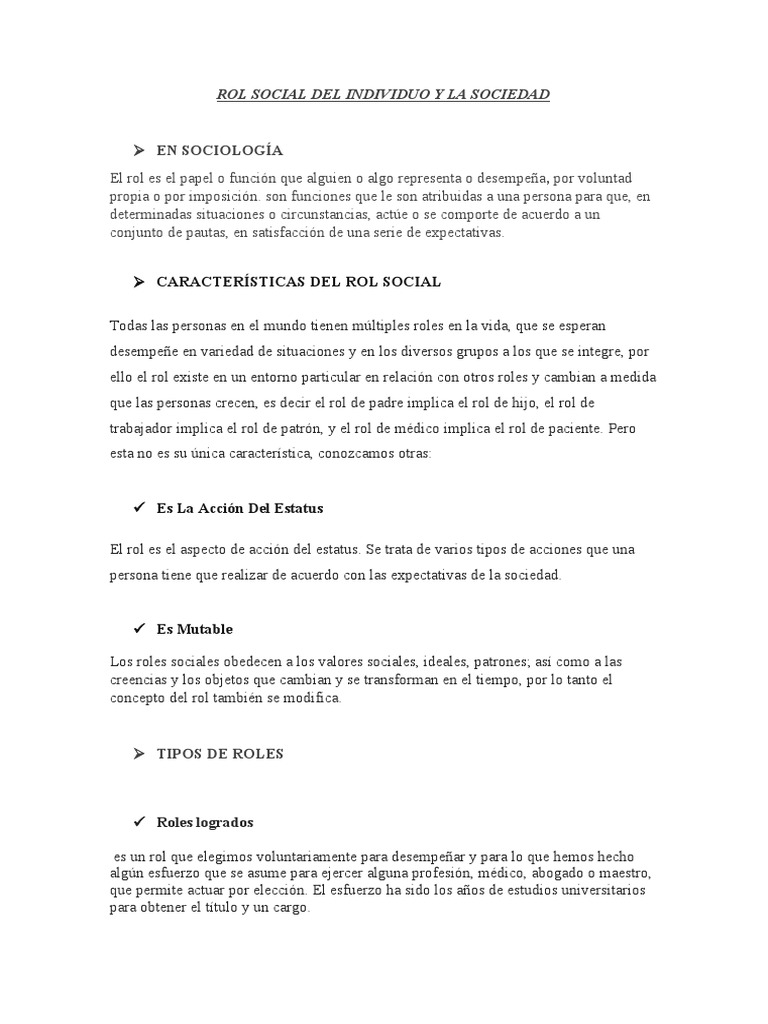 Rol Social | PDF | Familia | Sociedad