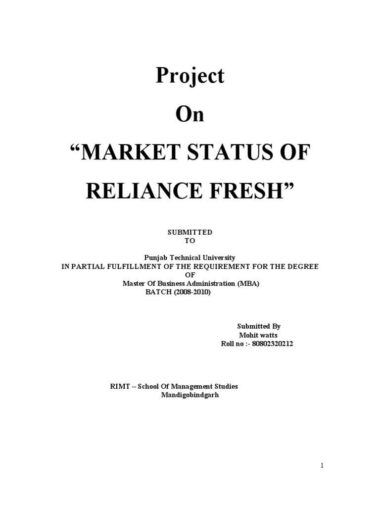 Reliance Fresh | PDF | Retail | Supermarket