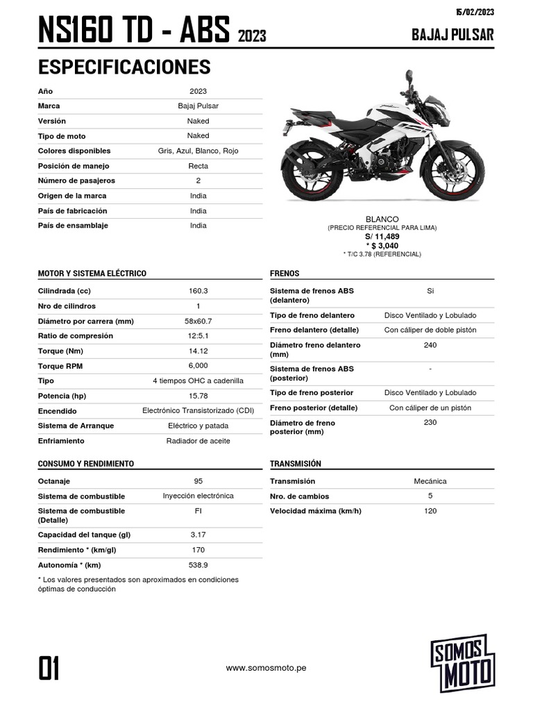 ns160 TD Abs 2023 - Bajaj Pulsar - Blanco 15 02 2023 | PDF | Estilos de ...