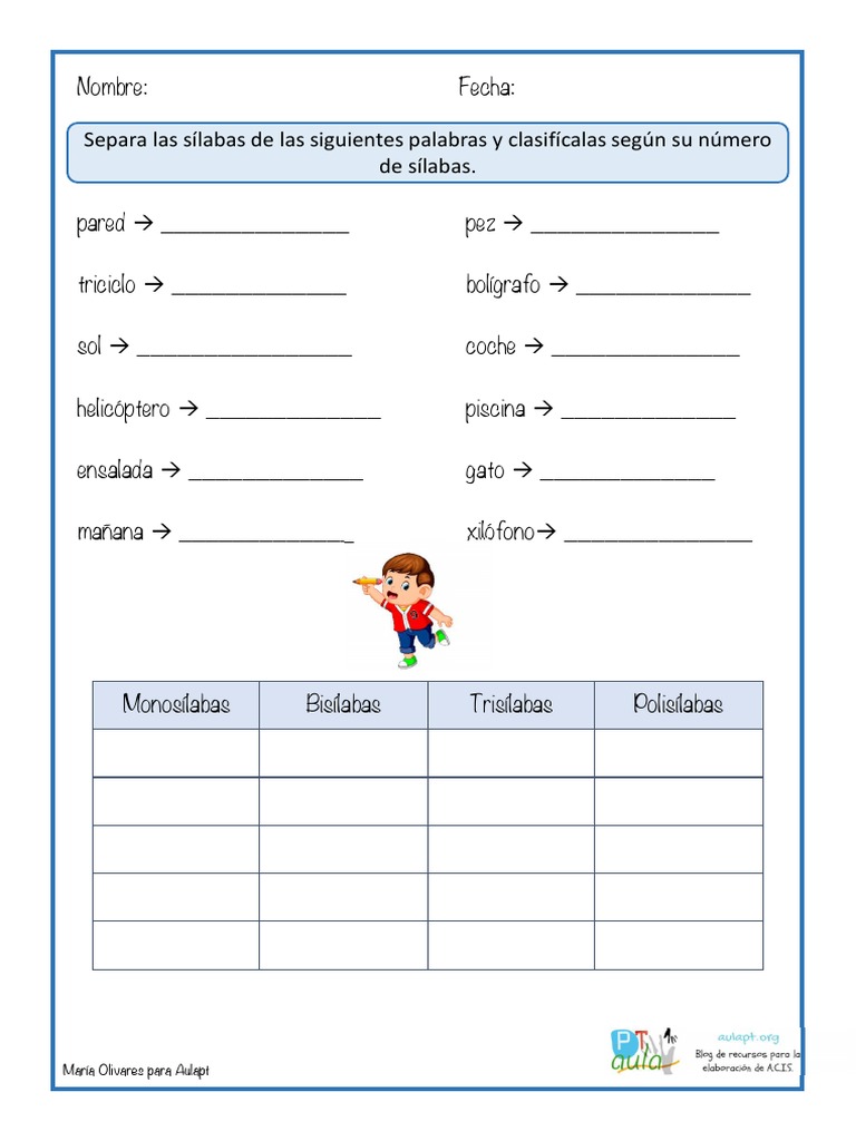 Clasificacion Palabras Silabas | PDF