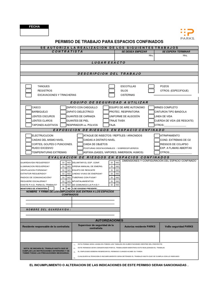 Permiso de Trabajo para Espacios Confinados | PDF