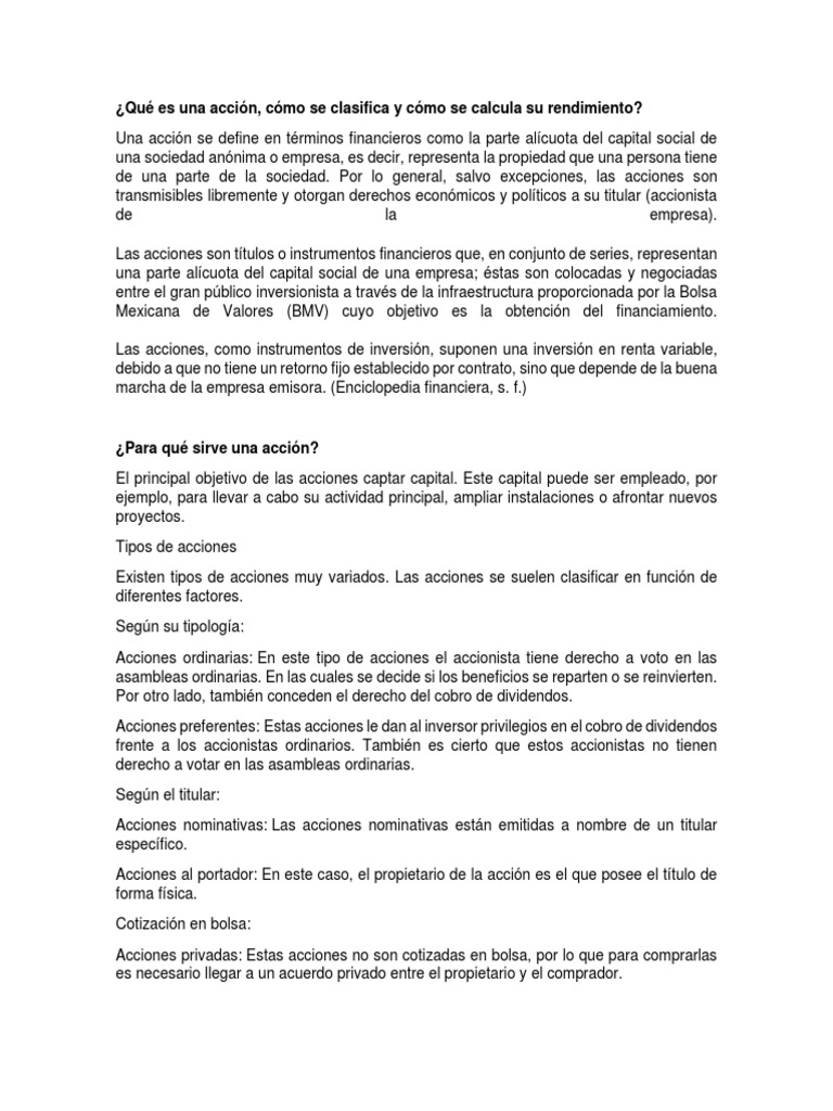 Qué Es Una Acción PDF | PDF | Compartir (Finanzas) | Bolsa