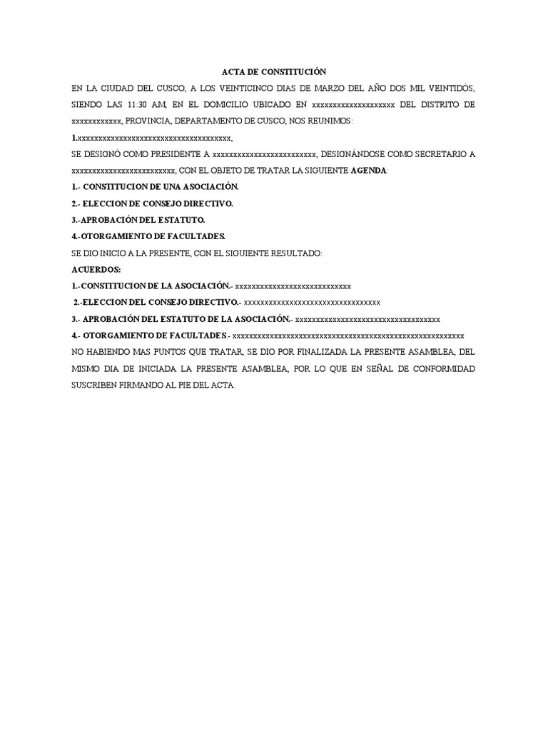 Modelo Acta De Constitucion Pdf