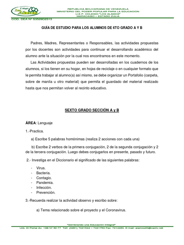 Guía-de-Actividades-6to-Grado-Sección-A-y-B | PDF | Venezuela
