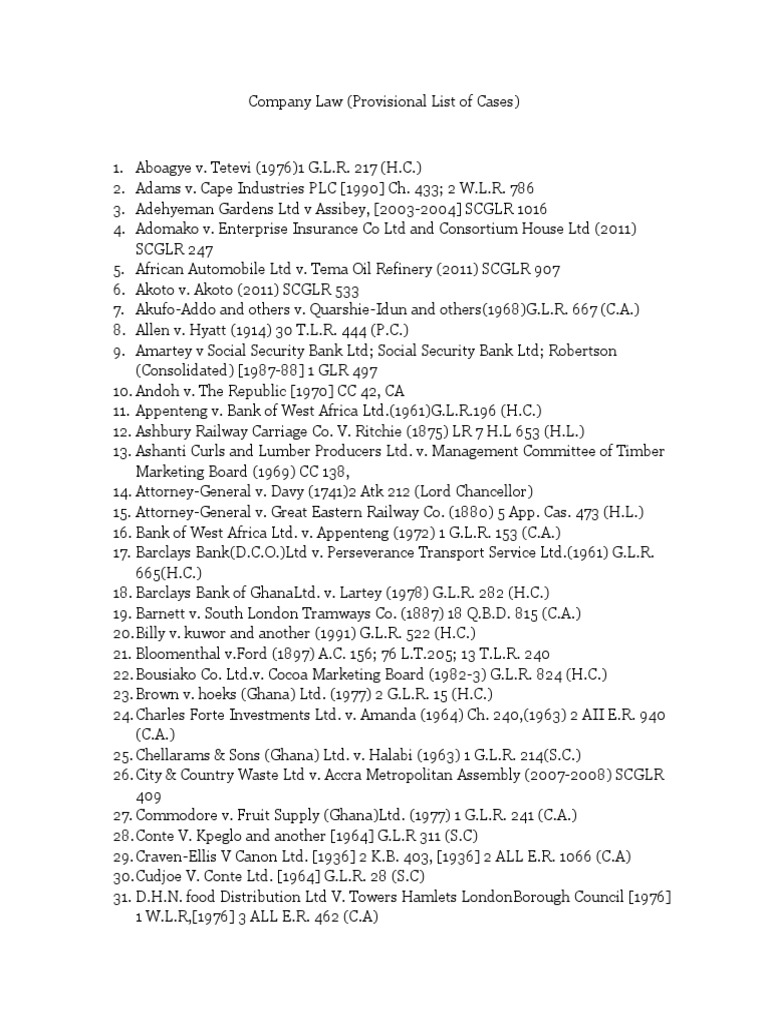 Case Law. Provisional List | PDF | Law