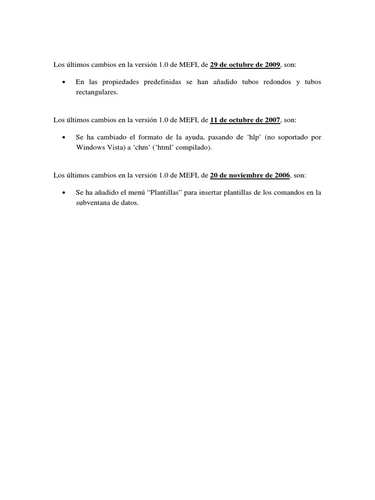 Cambios en MEFI versión 1.0 | PDF | Software | Informática